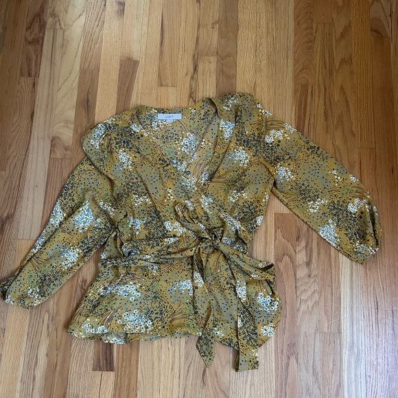 LOFT | Tops | Loft Mustard Yellow Wrap Top Flutter Sleeveelastic Tie ...